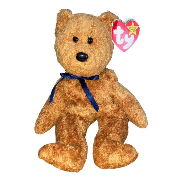 Ty | Toys | Ty Beanie Babies Fuzz Bear Plush With Blue Ribbon | Poshmark